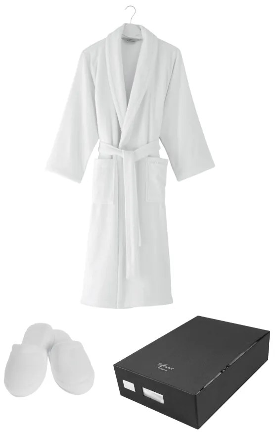 Unisex župan MICRO COTTON v dárkovém balení + papuče Bílá L + papučky (42/44) + dárkové balení