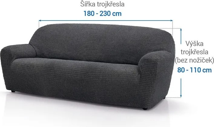 Super strečové potahy RUBINIA antracitová trojkřeslo (š. 180 - 230 cm)