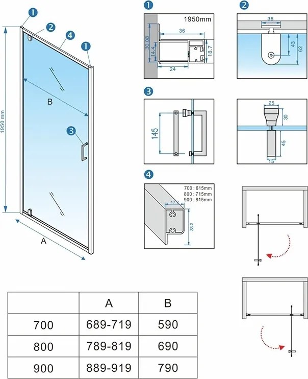 BPS-koupelny Sprchové dveře HYD-DN18C 90 zlatá kartáčovaná/transparent pro instalaci do niky - bez vaničky