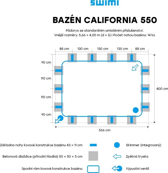 Technypools Bazénový set CALIFORNIA 550 5,66 x 4,00 x 1,25 m (0607K) Barva: modrá