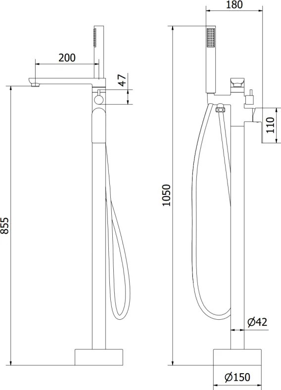 Mexen Leda, volně stojící vanová baterie, zlatá lesklá, 75633-50
