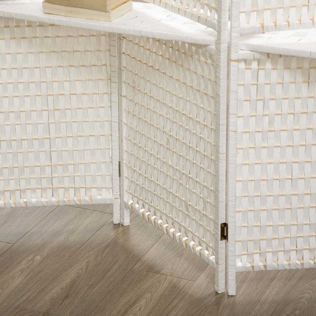 HOMCOM Skládací paraván se 4 panely 181x180 cm s policemi, dekorativní oddělovací příčka do ložnice, obývacího pokoje, kuchyně - Bílá