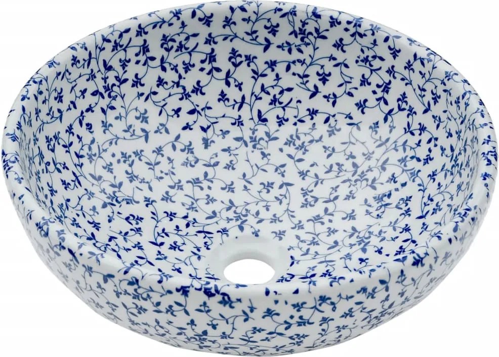 Umyvadlo na desku bílé a modré kulaté Φ 41 x 14 cm keramika 155050