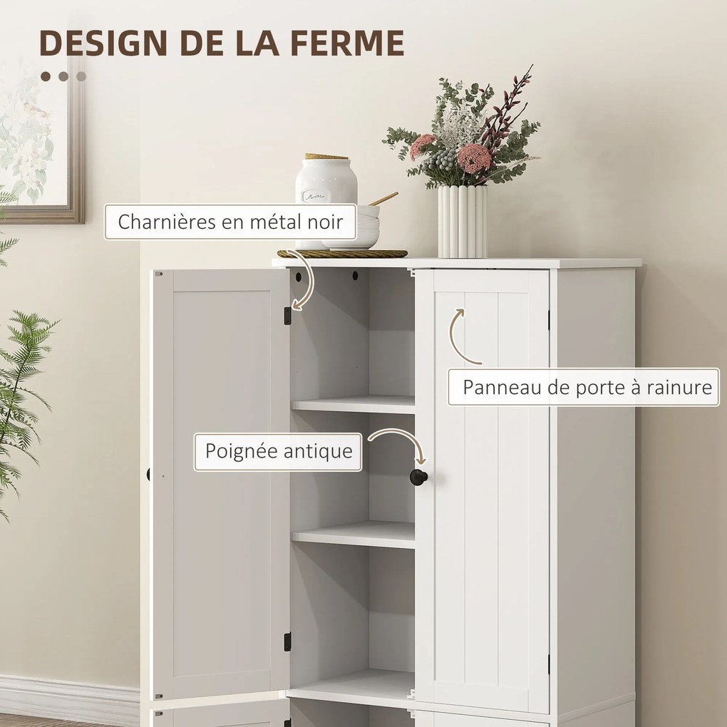 HOMCOM Kuchyňský K cabinet s Úložným Prostorem a Nastavitelnými Policemi pro Jídelnu a Obývací Pokoj, 58,2 x 30 x 123 cm, bílý