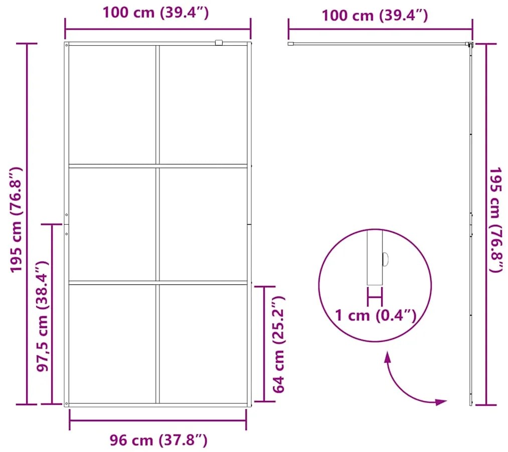 vidaXL Marketos Zástěna do průchozí sprchy čiré ESG sklo 100 x 195 cm černá
