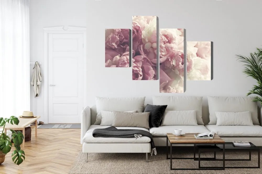 Vícedílný obraz Pivoňky V Odstínech Růžové Nedostatek Nedostatek Přírodní plátno 120x75