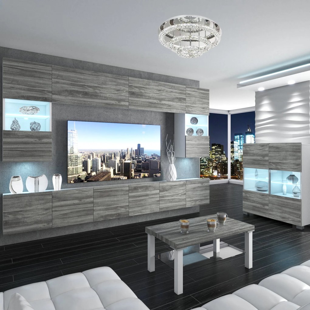 Komoda Belini Premium Full Version šedý antracit Glamour Wood + LED osvětlení Nexum 10 NEX KOM1/1/W/GW1/0/0