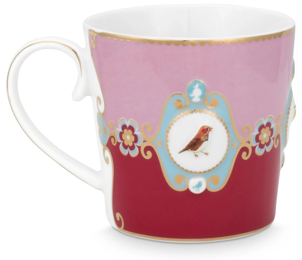 Pip Studio Love Birds Medailon hrnek 225ml, červeno-růžový (Love Birds velký hrnek 225ml)