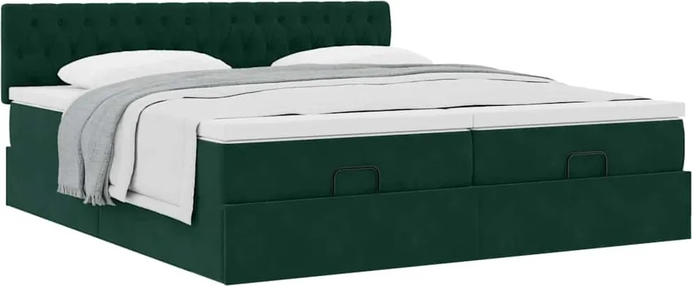 Osmanský rám postele s matrací tmavě zelená 200x200cm samet 3312101
