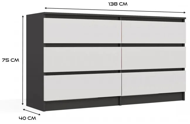 Široká šuplíková komoda TAAVI - antracitová / bílá