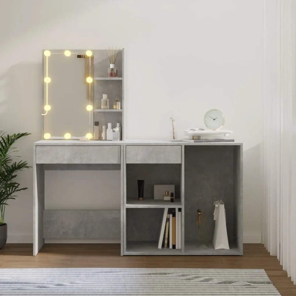vidaXL LED toaletní stolek se skříňkou betonově šedý kompozitní dřevo [3082021]