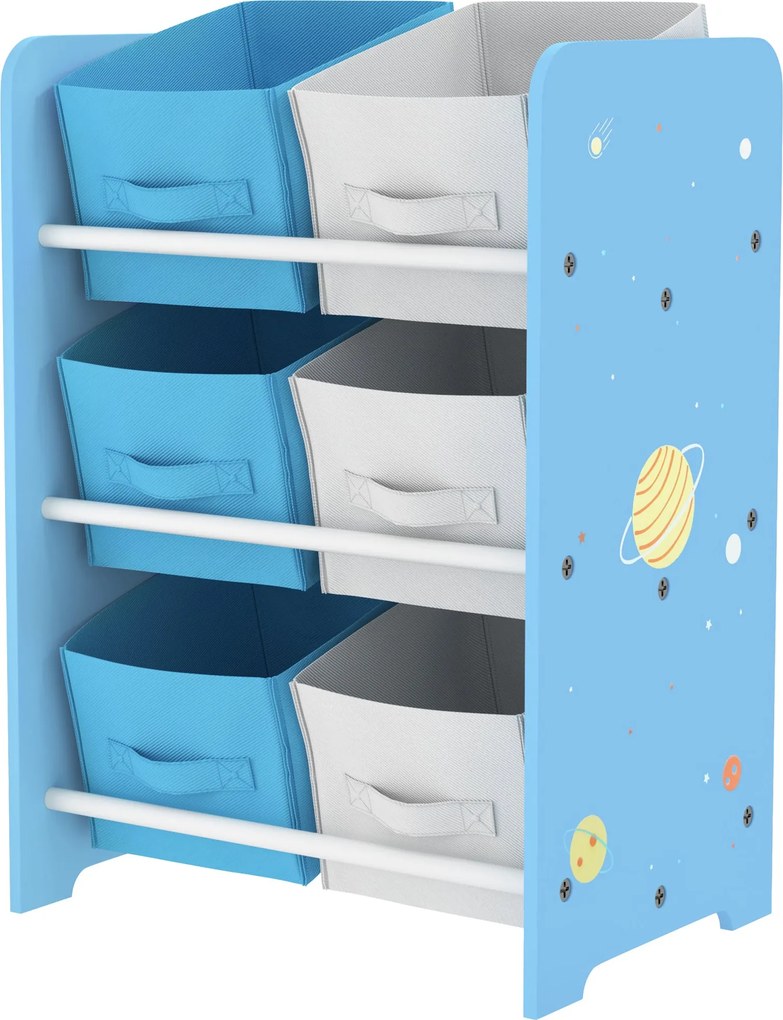Dětská polička AIYAPLAY pro děti od 3 let s 6 odnímatelnými boxy z netkané textilie, organizer na hračky do dětského pokoje a školky 43x30x60 cm Modrá