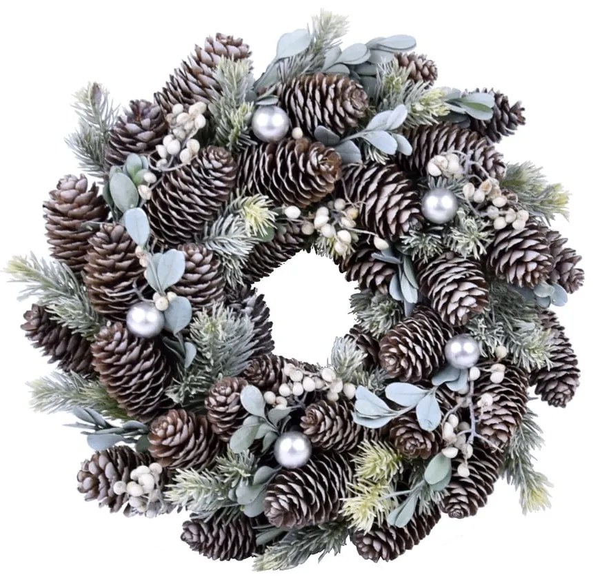 Stříbrný vánoční přírodní věnec Ego Dekor Pine, ø 30 cm