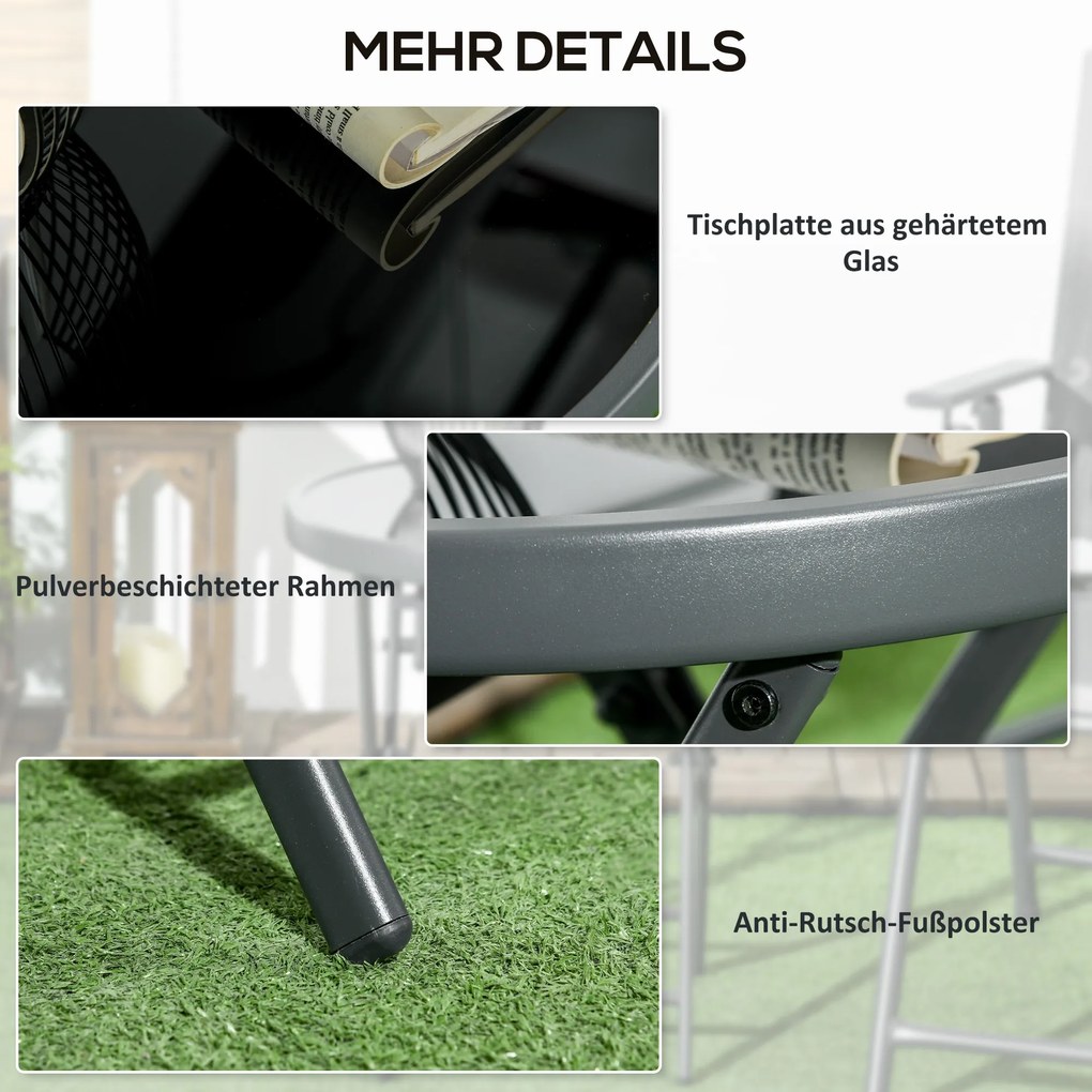 Klappbarer Beistelltisch, Outdoor-Klapptisch, mit Tischplatte aus gehärtetem Glas, für Terrasse, 45 x 45 x 50 cm Schwarz