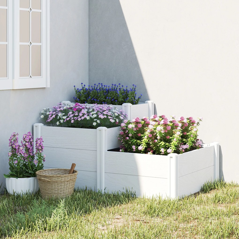Outsunny Vyvýšený záhon 3-stupňový stohovatelný zahradní záhon s otevřenou základnou, modulární bylinkový záhon DIY montážní plast