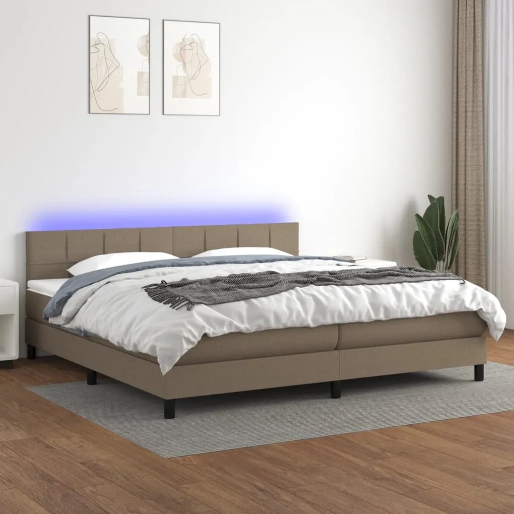 Box spring postel s matrací a LED taupe 200x200 cm textil