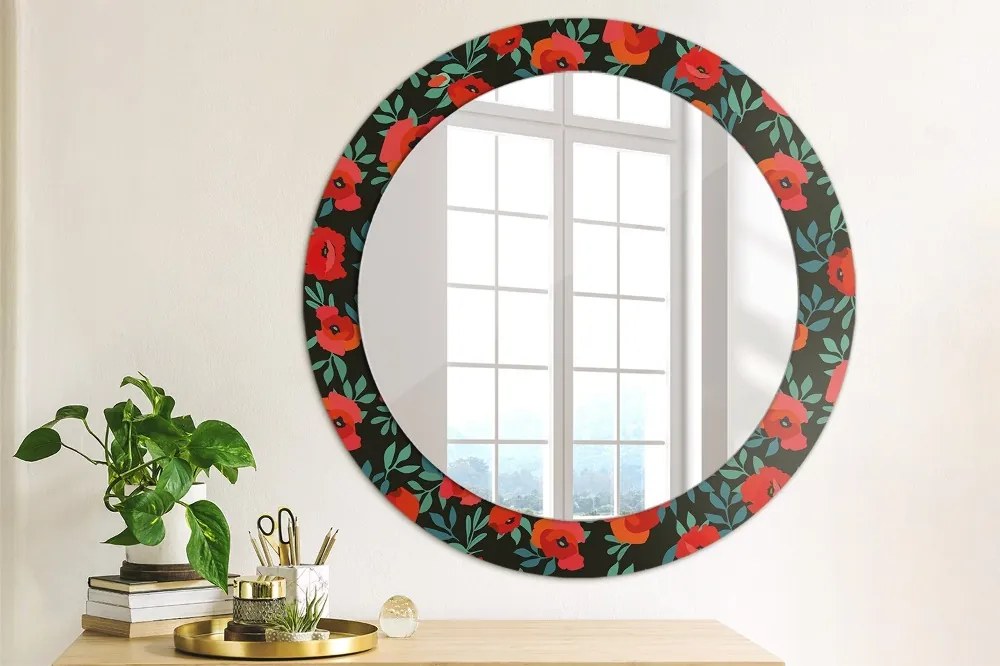 Kulaté dekorativní zrcadlo Červené semeno máku fi 70 cm