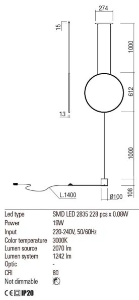 Redo 01-2197 - LED Stojací lampa SLICK LED/19W/230V černá
