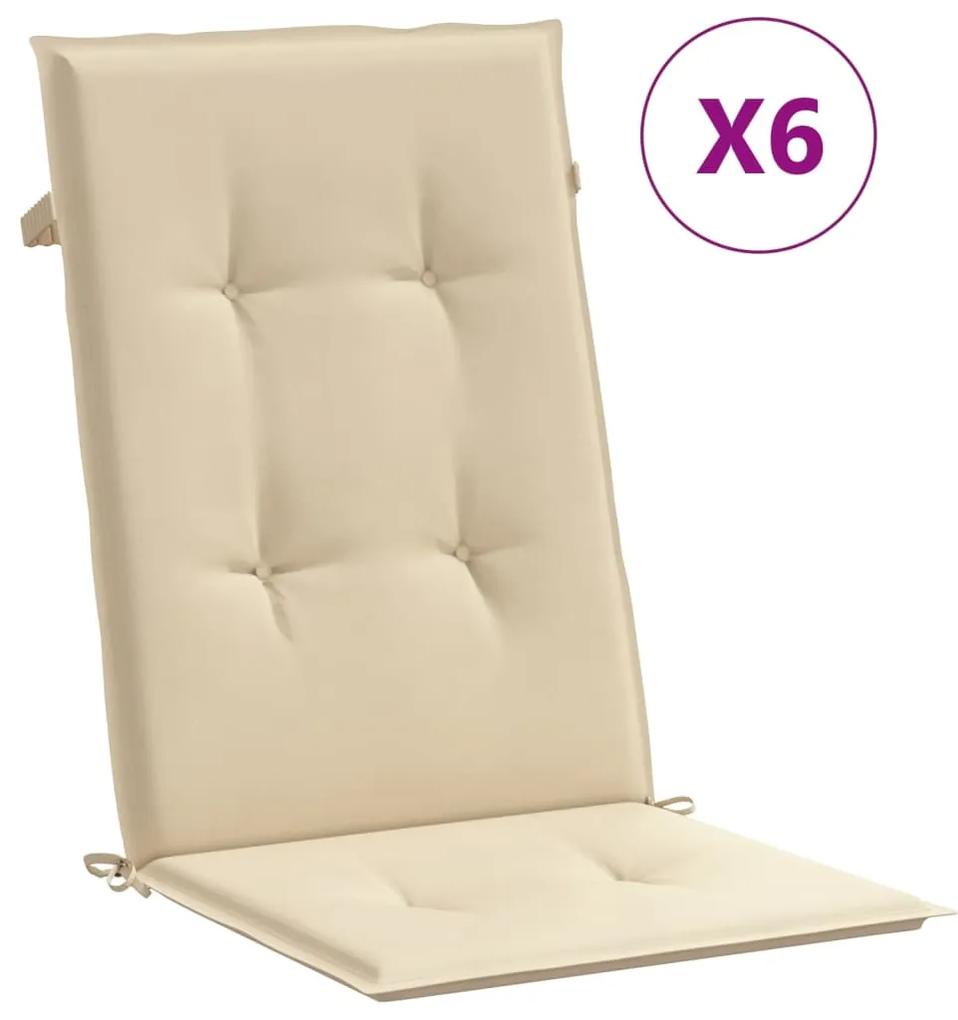 vidaXL Podušky na židli vysoké opěradlo 6 ks béžové 120x50x3 cm textil