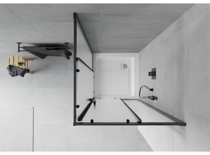 Mexen Rio, čtvercový sprchový kout s posuvnými dveřmi 70 (dveře) x 70 (dveře) x 190 cm, 5mm sklo námraza, černý profil + bílá sprchová vanička RIO, 860-070-070-70-30-4510