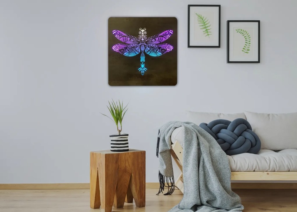 Li-Go "Vážka" světelný obraz RGB 230V 62x62 cm provedení povrchu: dub