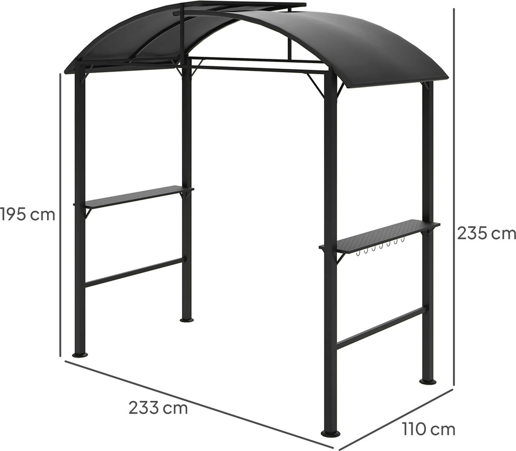 Outsunny BBQ Pavilon 233 x 110 x 235 cm Větruvzdorný Zahradní Pavilon s Dvojitou Střechou, Policemi, Zahradní Pavilon s UV Ochrannou, BBQ Pavilon z O…