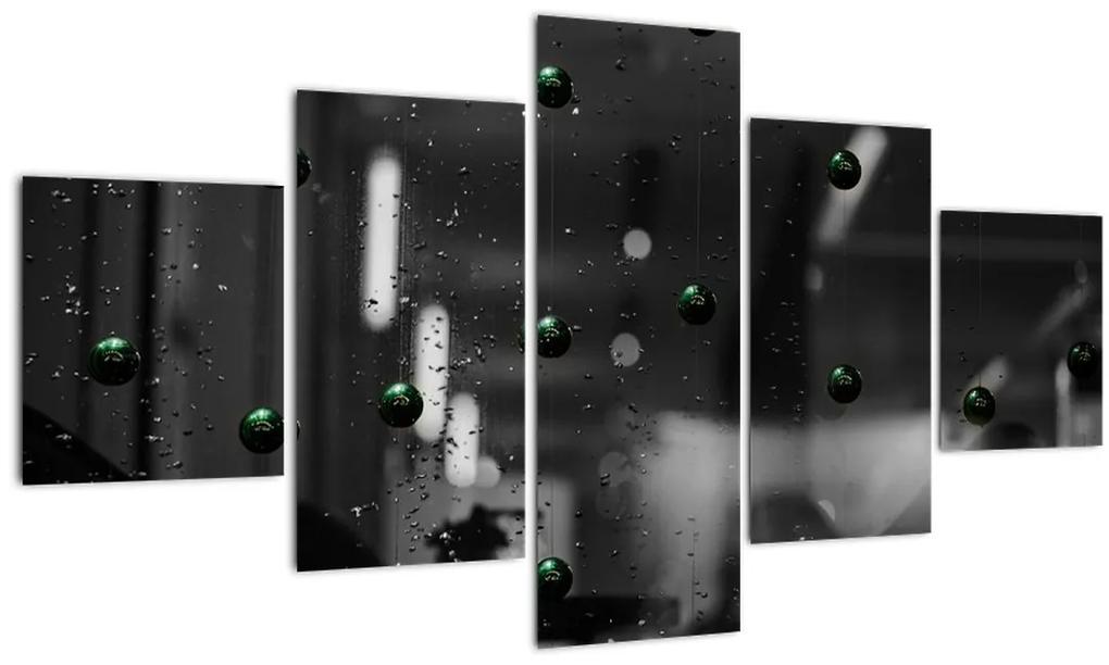 Abstraktní obraz - zelené kuličky (125x70 cm)