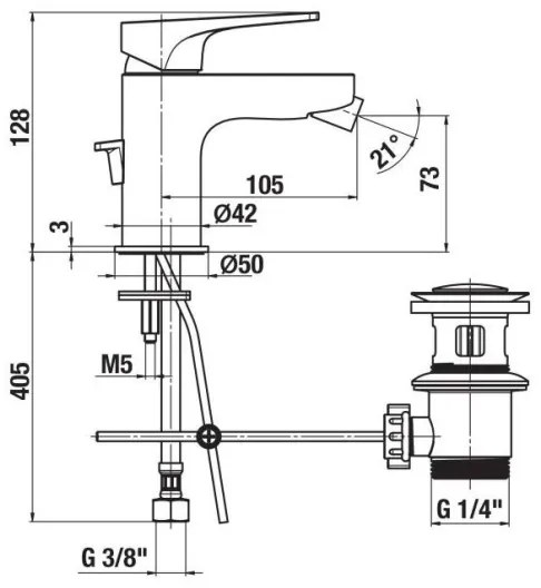 JIKA H3411X10041111 - Bidetová baterie + výpusť bez přepadu CUBITO 12,8 cm chrom