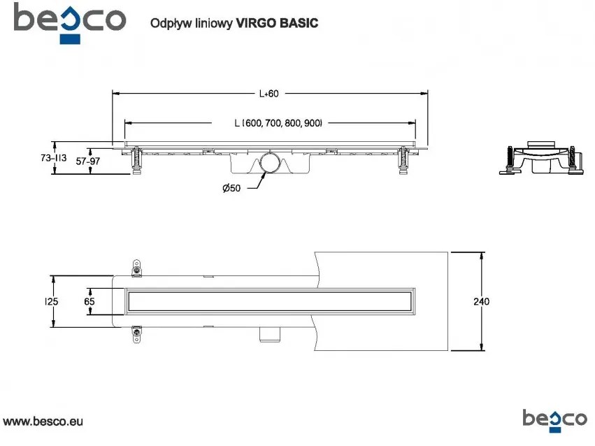 BESCO Odtokový žlab VIRGO BASIC DUO Rozměr A - 80 cm ZLOL80VB