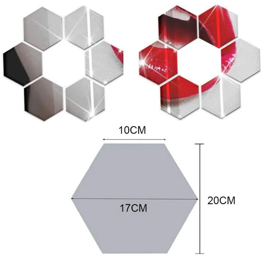 Zrcadlové samolepky v sadě na zeď 12 ks 20x17 cm Hexagonal – Ambiance