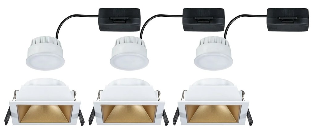 Paulmann 93130 Cole Coin, set bodovek v bílo-zlaté úpravě, 3x6W LED 2700K tříkrokové stmívání, 8,8x8,8cm, IP44