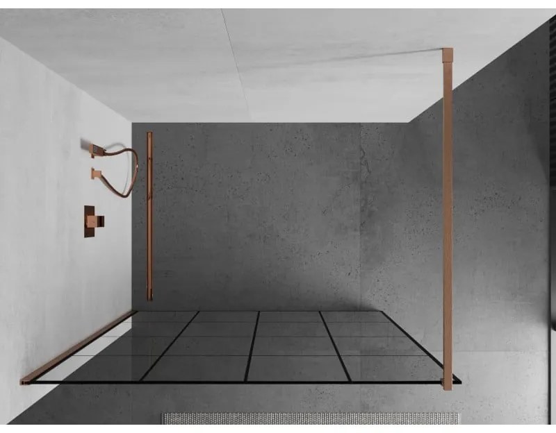 Mexen Kioto, sprchová zástěna Walk-In 160 x 200 cm, 8mm čiré sklo černý vzor, měděný matný profil, 800-160-101-65-77