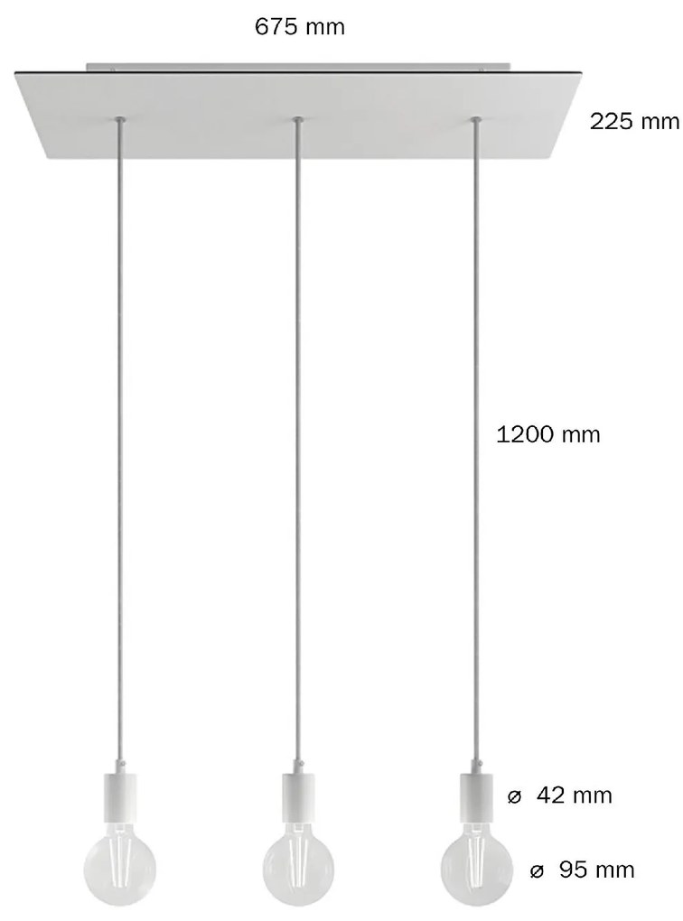 creative cables Závěsná lampa se 3 světly, s obdélníkovým XXL baldachýnem Rose-one, textilním kabelem a kovovými komponenty Barva: Hladký mosazný dibond