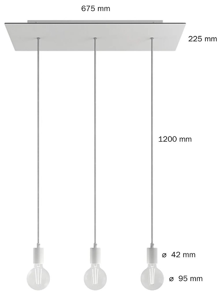 creative cables Závěsná lampa se 3 světly, s obdélníkovým XXL baldachýnem Rose-one, textilním kabelem a kovovými komponenty Barva: Hladký ocelový dibond