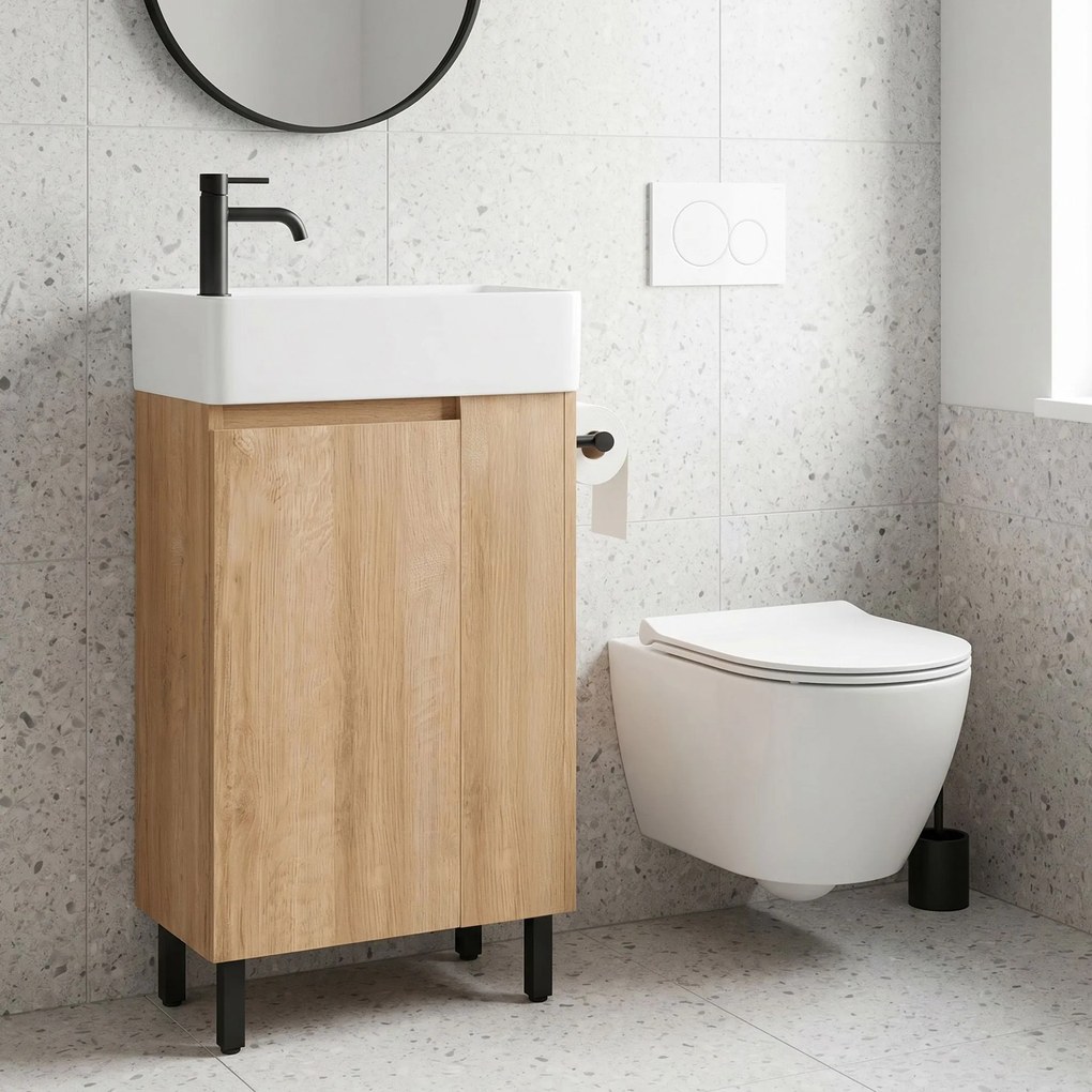 Rea Astra, umyvadlová skříňka 430x260x825 mm s keramickým umyvadlem, hnědá/bílá, REA-M0404
