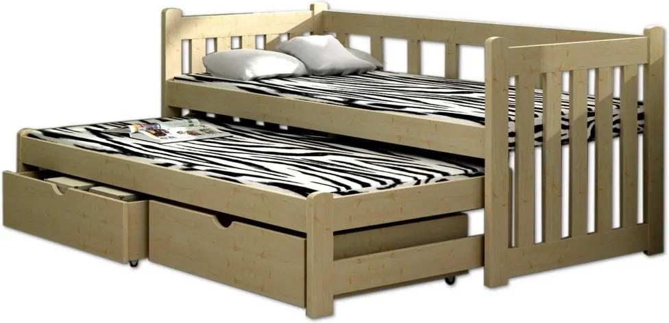 Dětská postel s přistýlkou IZABELA vč. roštů, úložných prostor a matrací Rozměr: 180x80, Barva: Bez povrchové úpravy