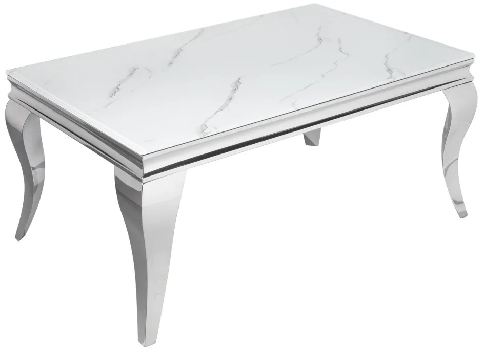 Designový konferenční stolek Rococo 100 cm stříbrný - mramor