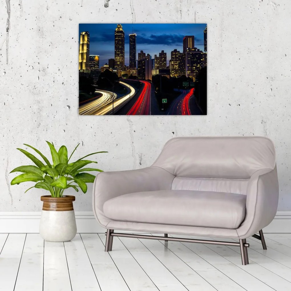 Skleněný obraz - Noční město (70x50 cm)