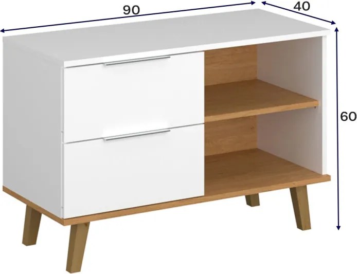 Komoda 2s/90 bílá / dub kamenný Neptun