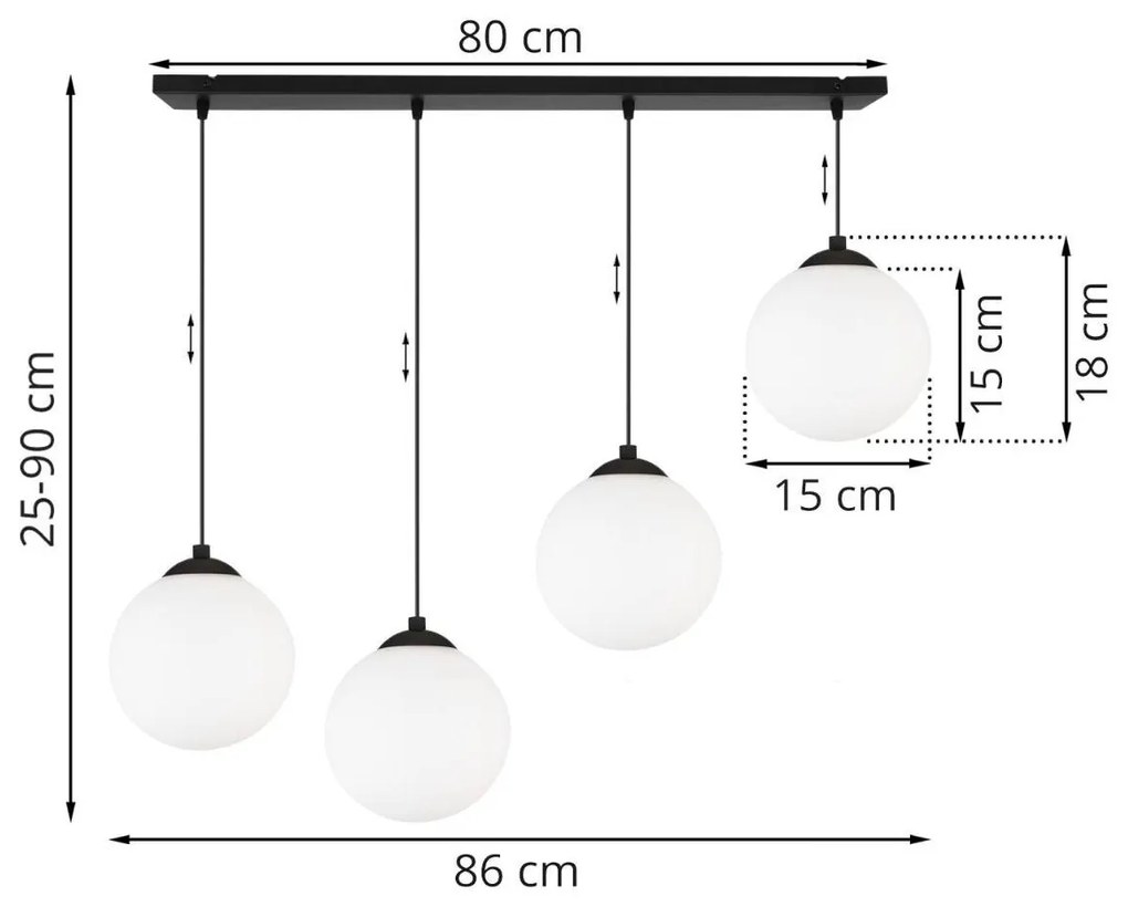 Závěsné svítidlo FLORENCE, 4x bílé skleněné stínítko