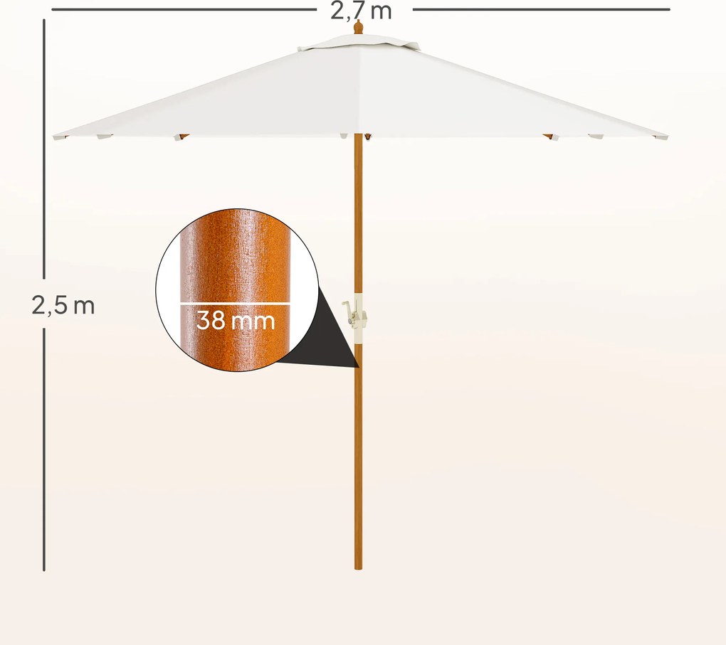 Outsunny dřevěný slunečník dřevěný slunečník zahradní slunečník balkonový slunečník 2,5 m krémový | Aosom