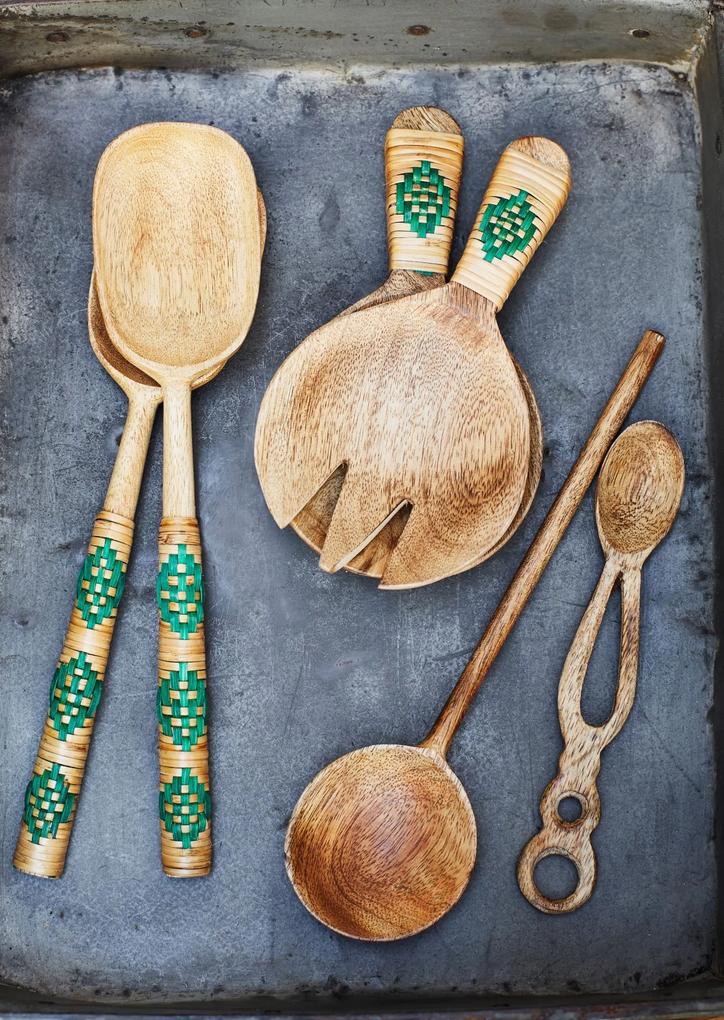 MADAM STOLTZ Salátový příbor Mango Wood/Bamboo - set 2 ks, přírodní barva, dřevo
