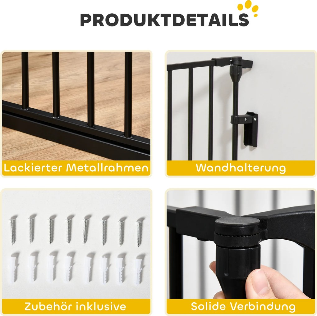 PawHut 2 v 1 výběh pro štěňata 5-TLG Skládací ohrádka s dvířky pro malé a střední psy, DIY ohrádka pro štěňata 300 x 74,5 cm kovová černá