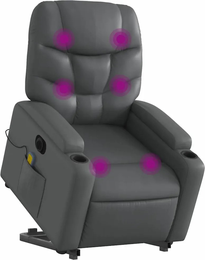 Elektrické zvedací masážní polohovací křeslo šedé umělá kůže 3204682