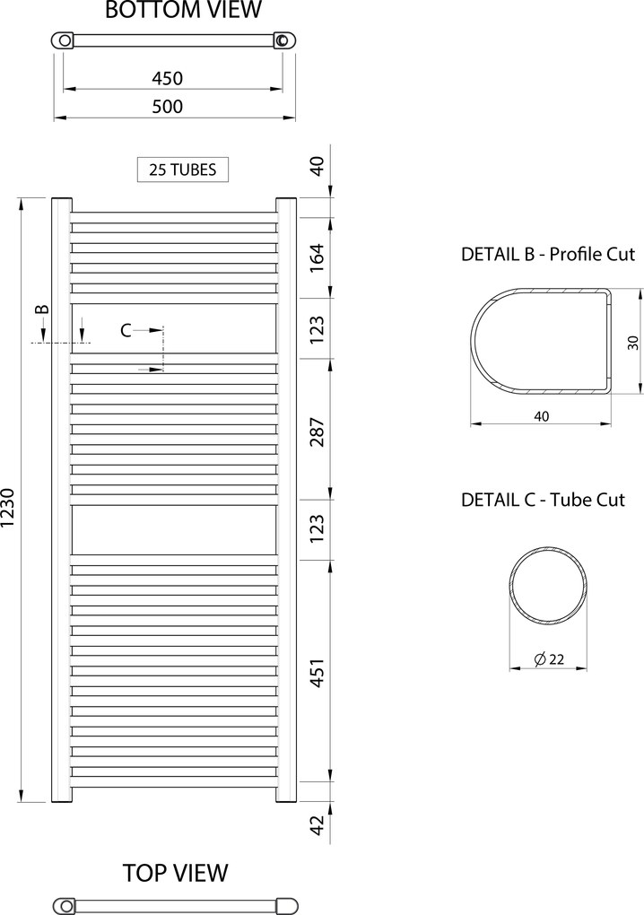 Aqualine ALYA otopné těleso rovné 500 x 1230 mm chrom LLR104