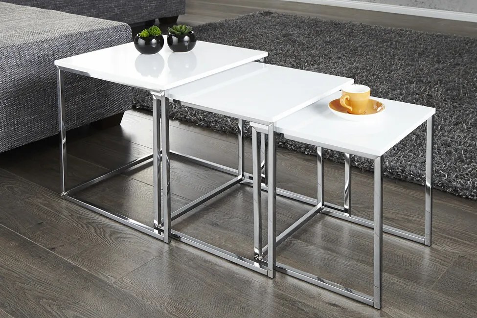 Sada 3 konferenčních stolků New Elements bílá 40cm