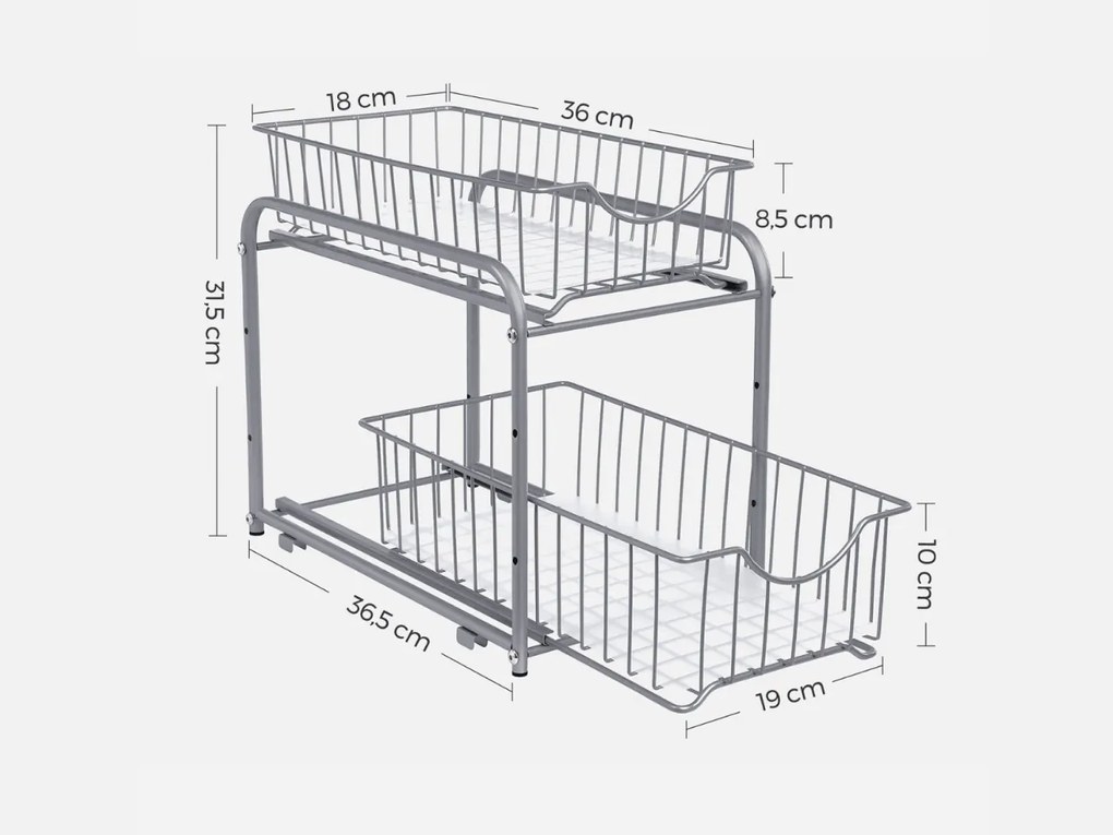 Organizér s výsuvnými koši SOLIDO stohovatelný, šedý