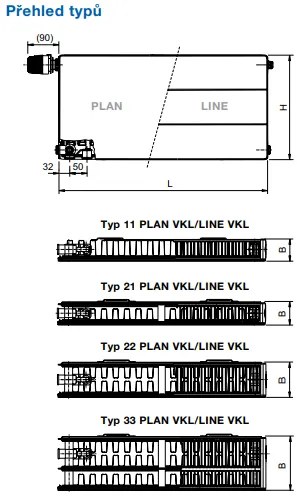 KORADO RADIK PLAN VKL deskový radiátor 22-600/800, spodní levé připojení, white RAL9016, 22060080-E0P0010