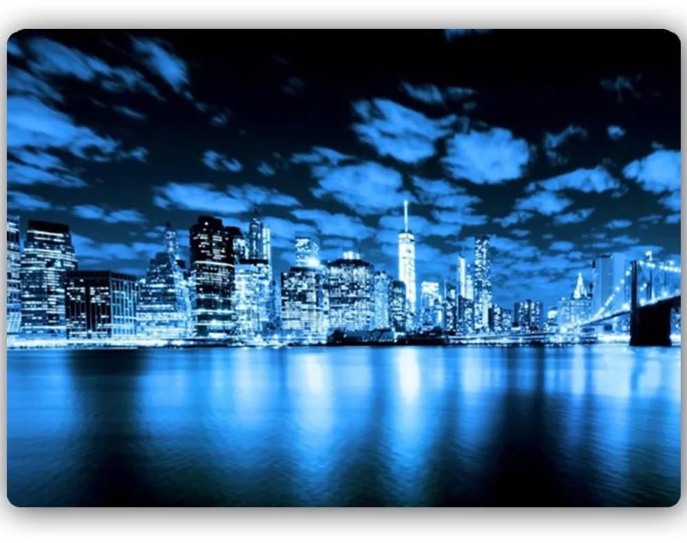 CARO Kovový obraz - Brooklyn Bridge At Night With A Blue Filter 40x30 cm