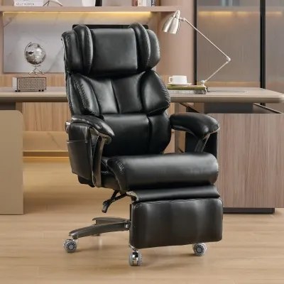 Aosom Kancelářské křeslo s masážní a vyhřívací funkcí, ergonomická kancelářská židle s umělou kůží, vysouvací opěrka nohou, nastavitelná opěradlo, 85…